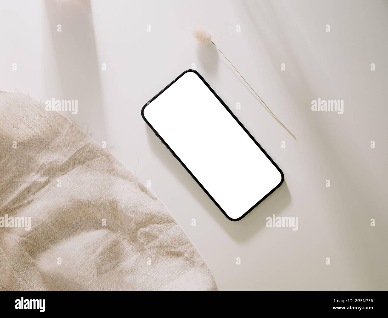 Smartphone mockup, Phone with blank screen template. Flat lay ...