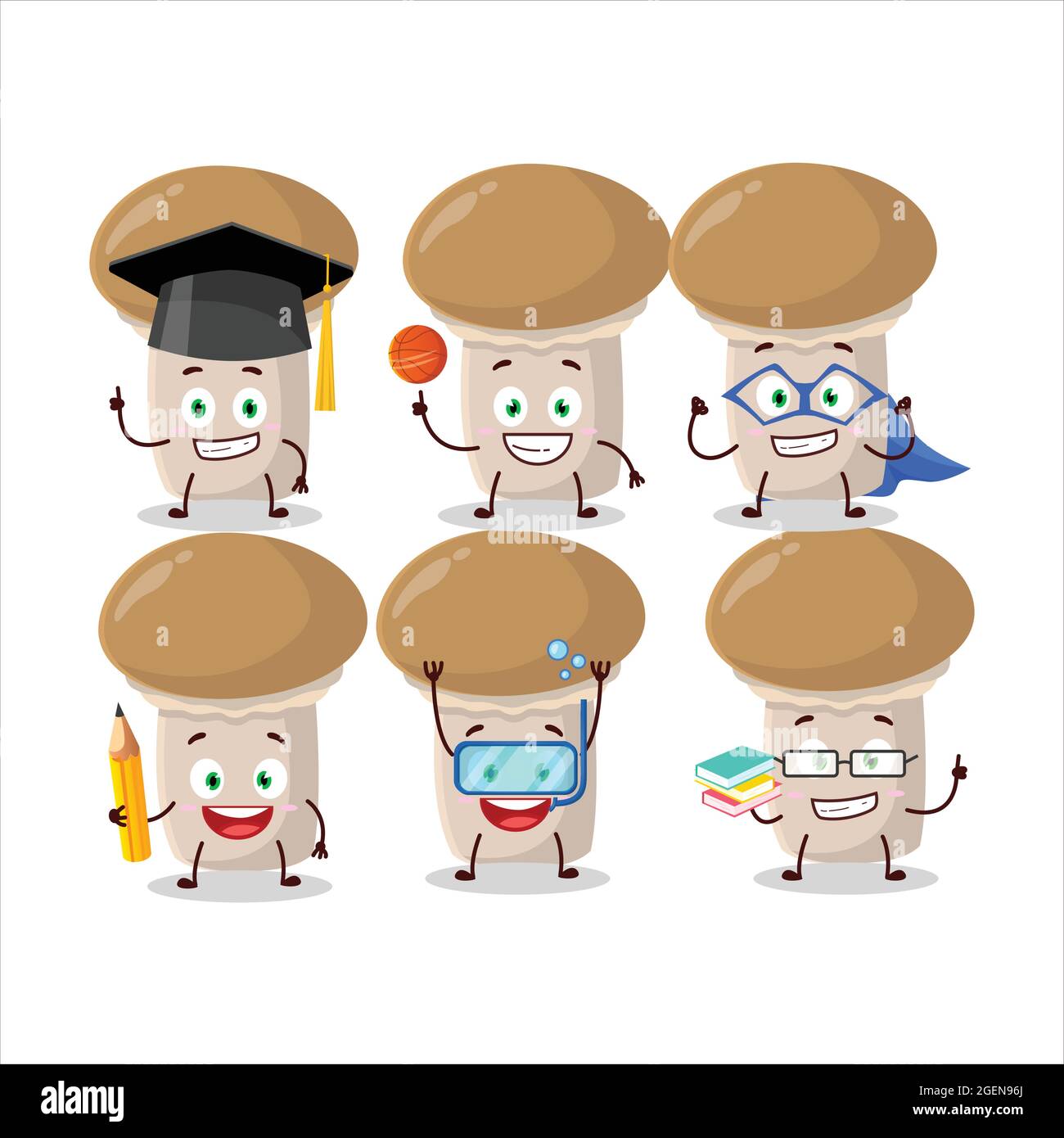 School student of champignon cartoon character with various expressions ...