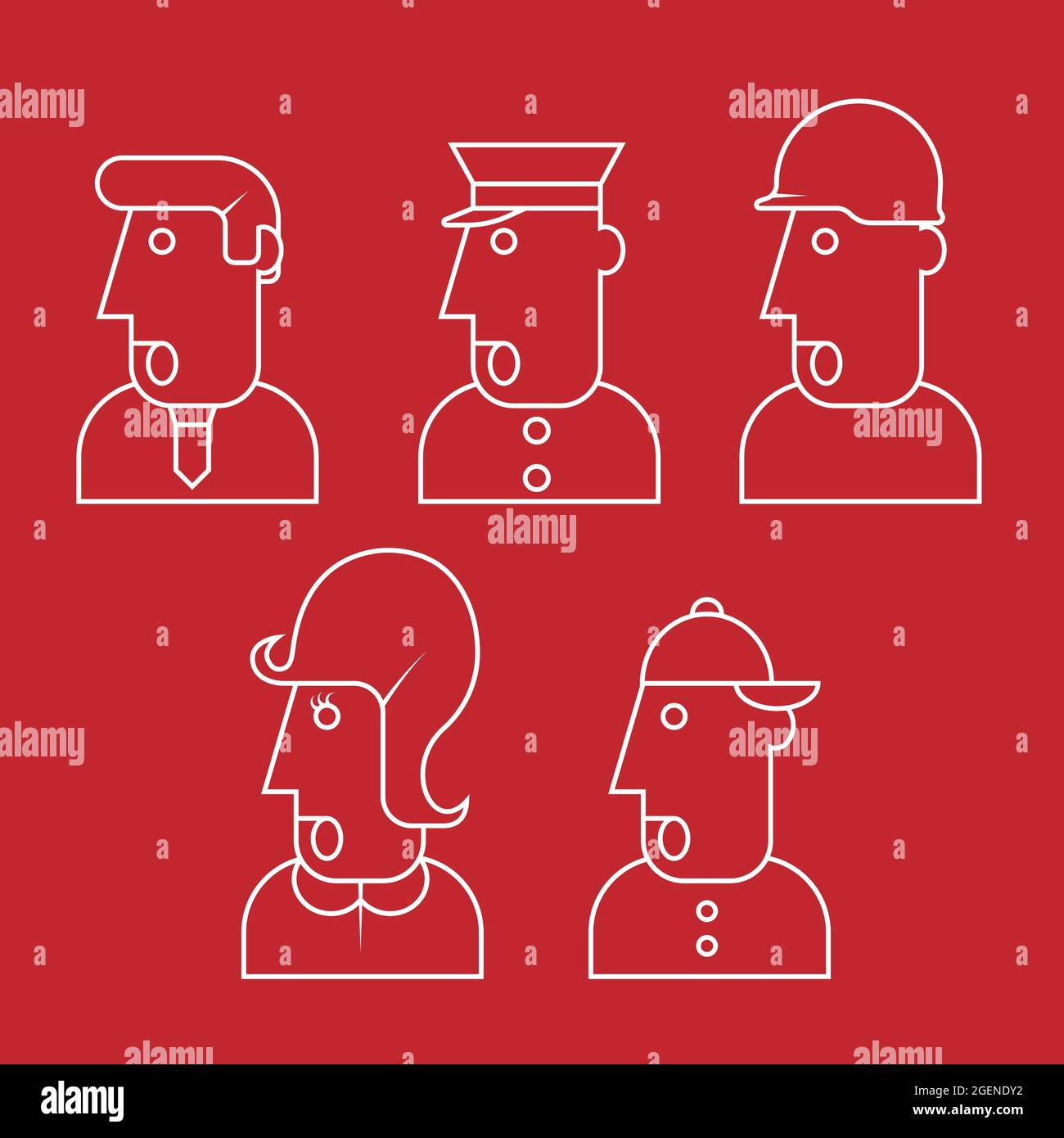 People icons, thin line style, flat design comical working on a red ...