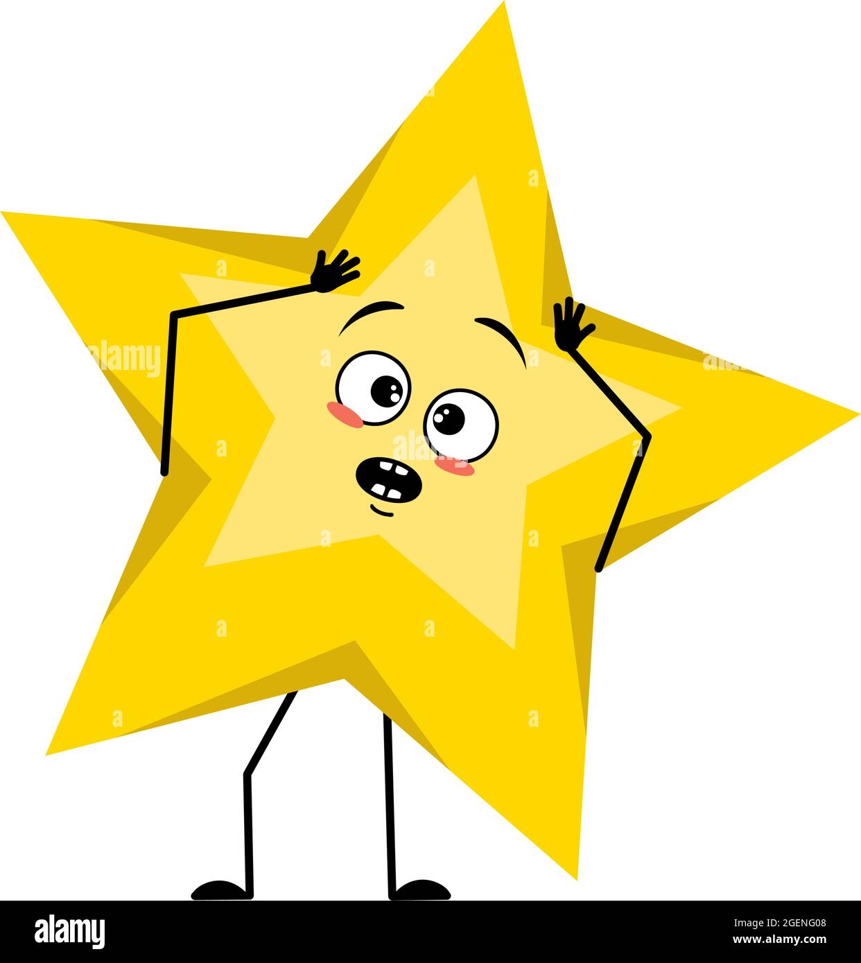 Cute star character with emotions in a panic grabs his head, surprised ...