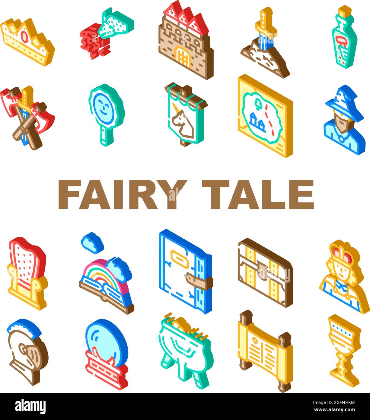 Fairy Tale Story Medieval Book Icons Set Vector Stock Vector Image ...
