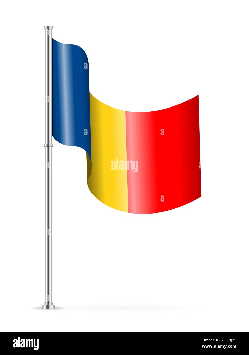 Wavy flag of Romania on a white background. Vector illustration Stock ...