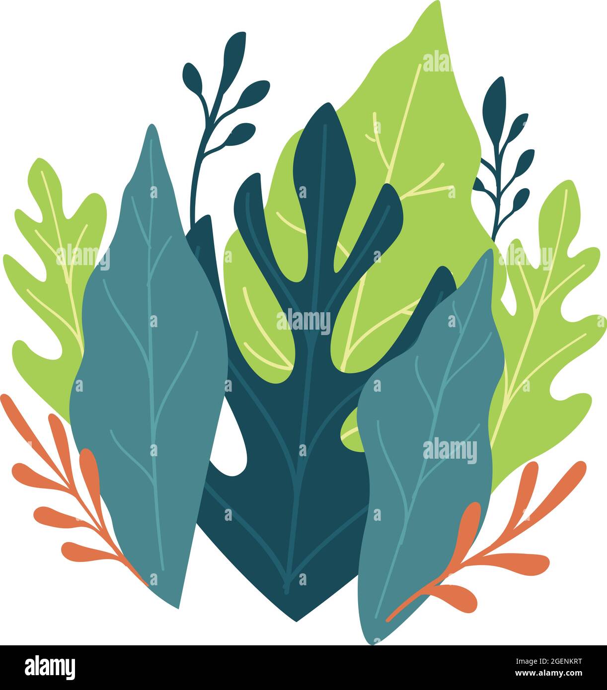 Leaves and foliage, bush with lush greenery vector Stock Vector Image ...