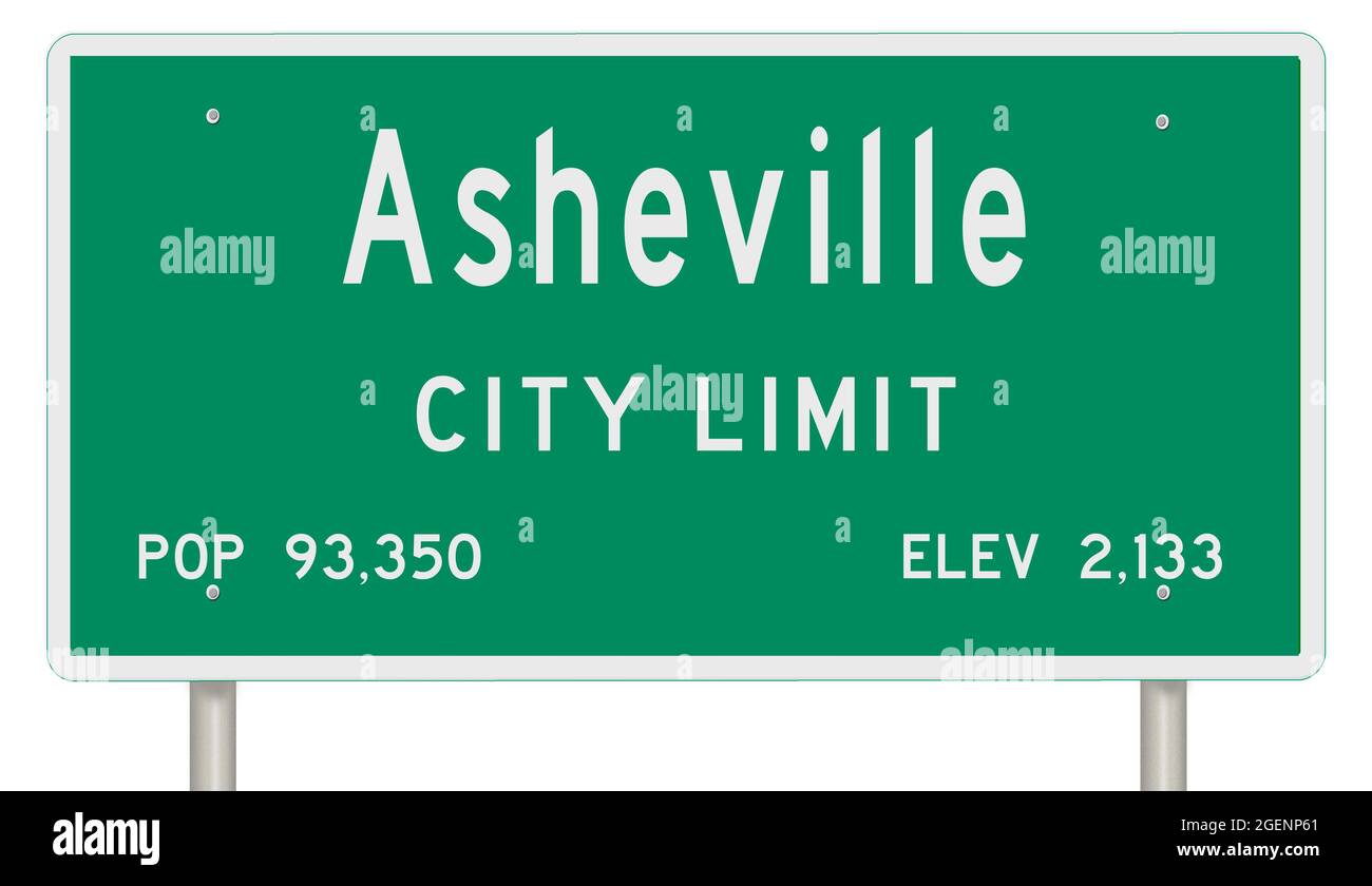 Rendering of a green North Carolina highway sign with city information ...