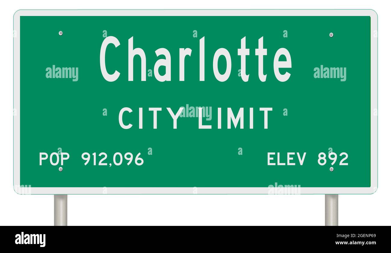 Rendering of a green North Carolina highway sign with city information ...