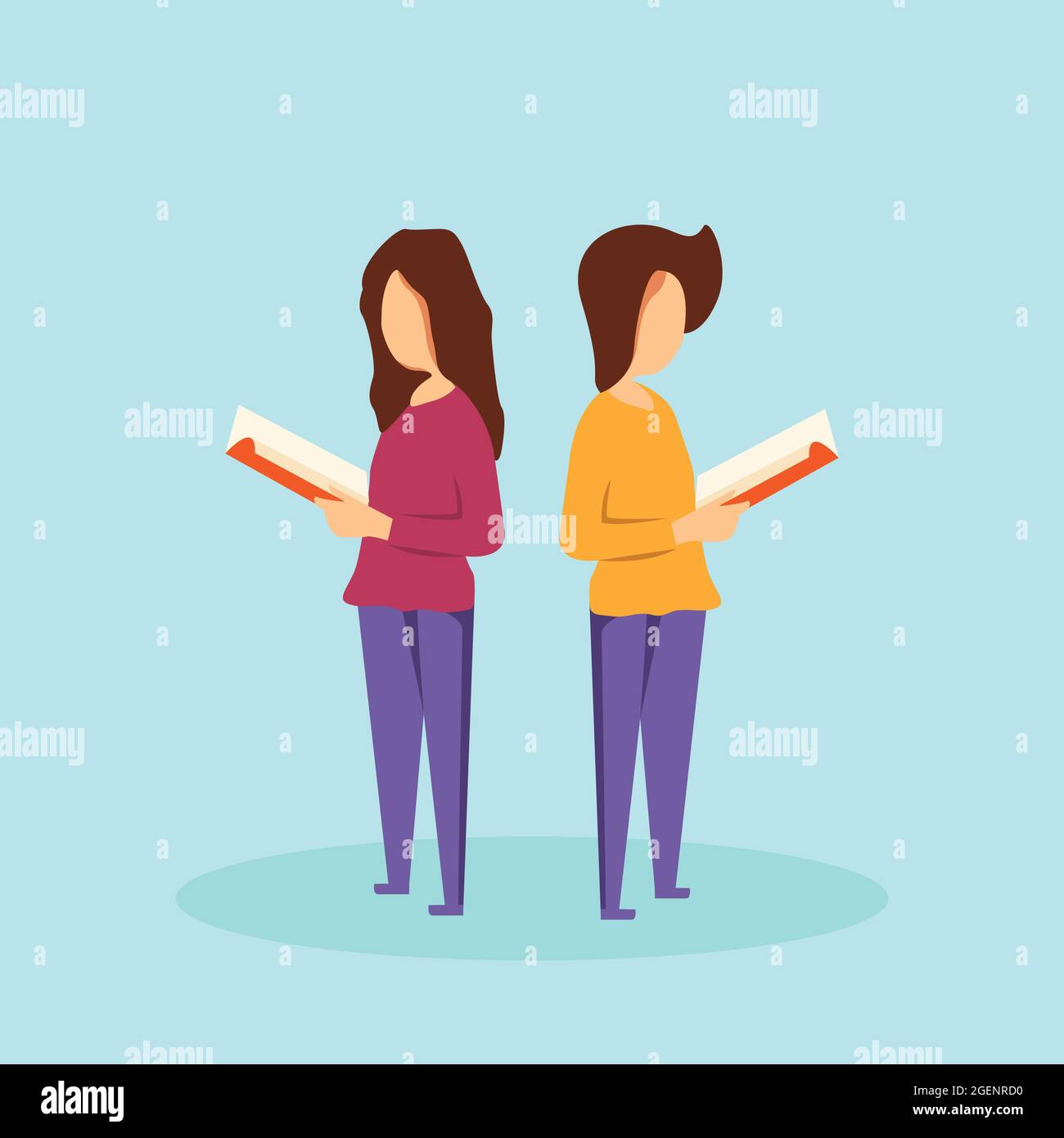two characters are reading standing. flat design icon illustration ...