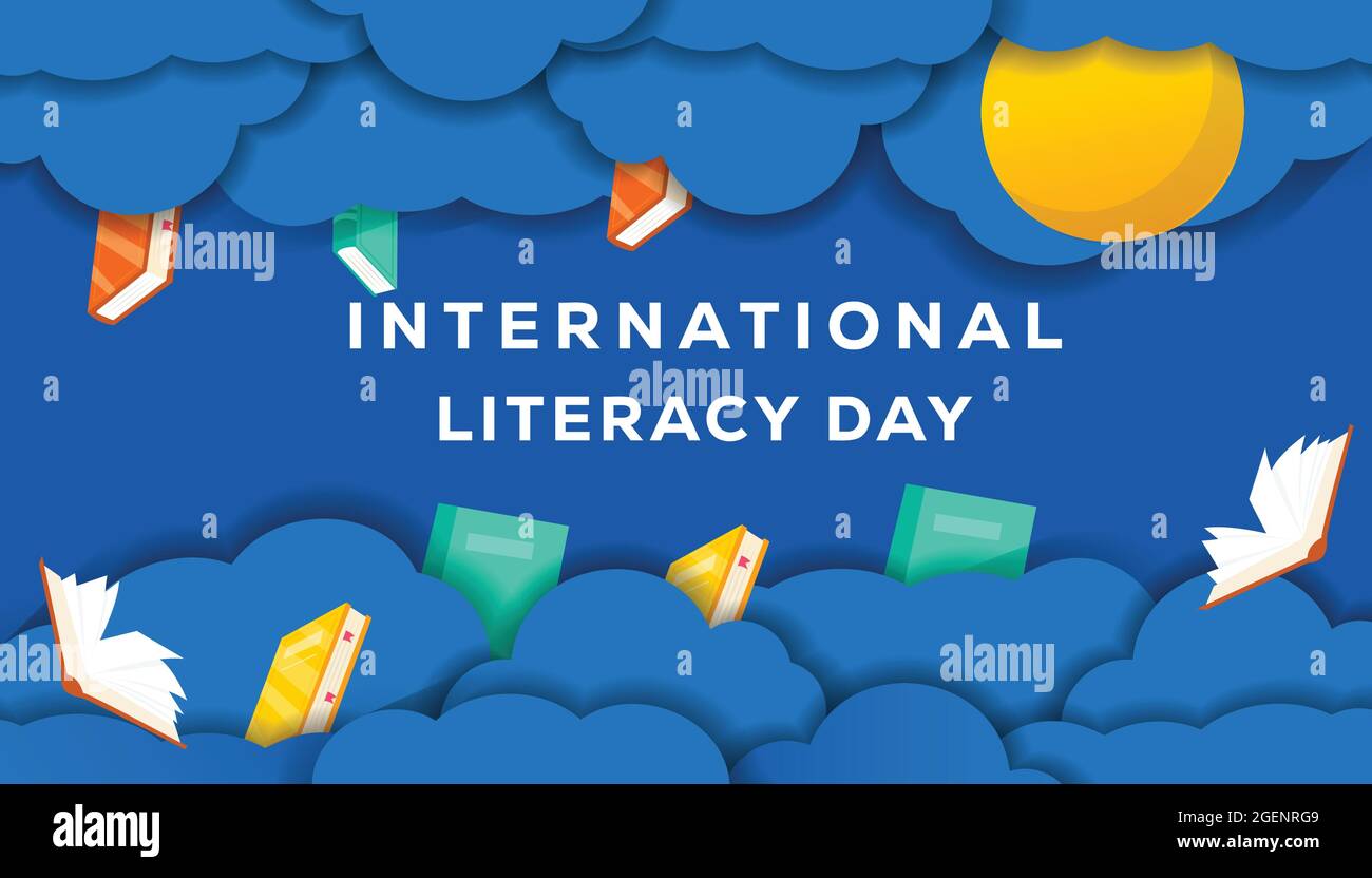 vector illustration international literacy day background with ornament ...
