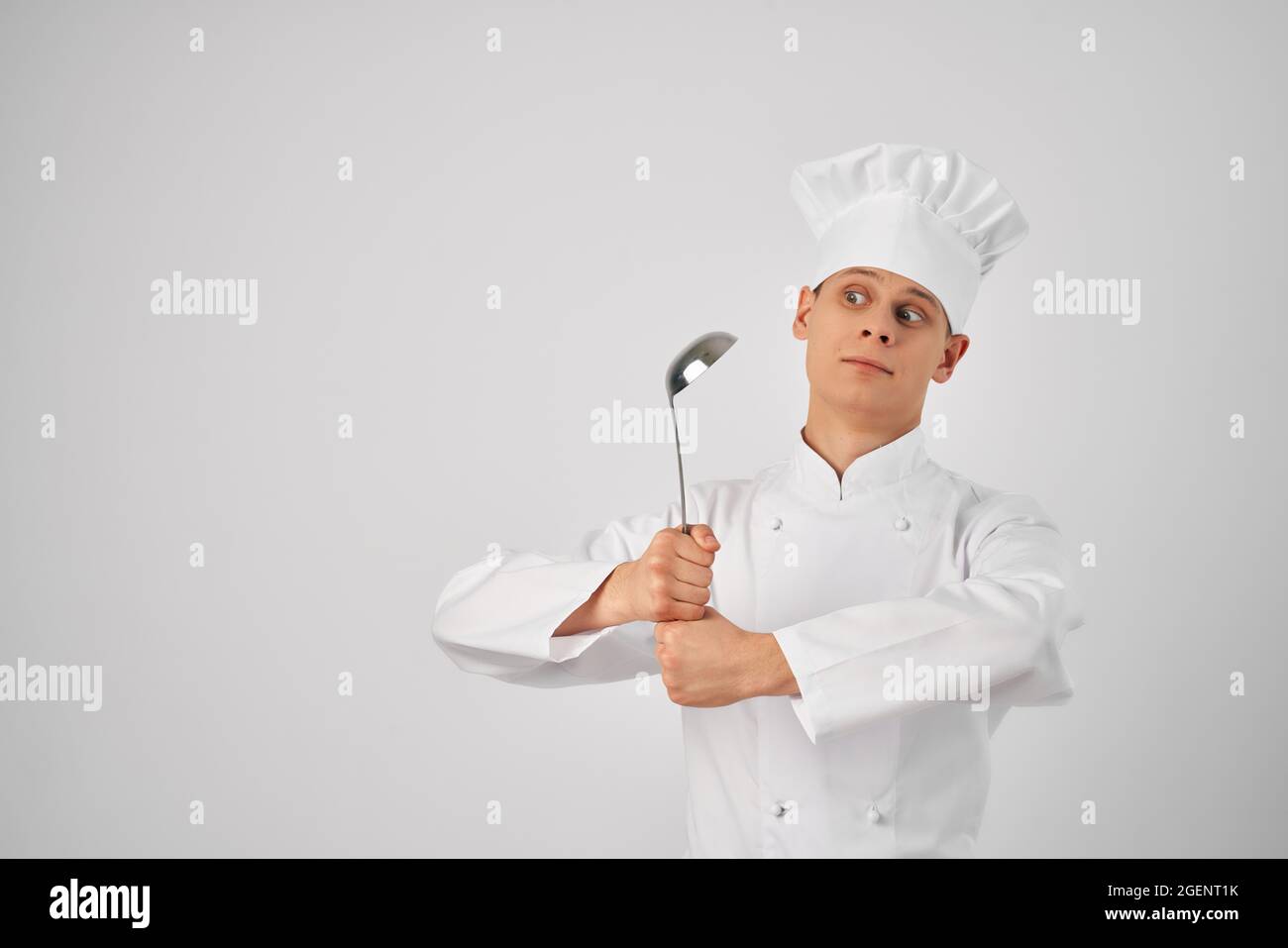 chef with a ladle in his hands Professional cooking restaurant Stock ...