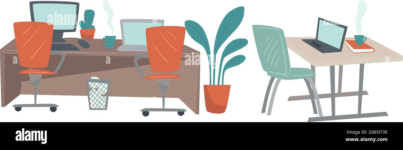 Home office, working space interior design vector Stock Vector Image ...