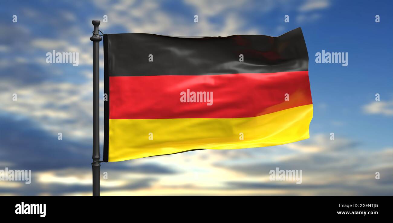 Germany sign, symbol. German national official flag waving on a pole ...