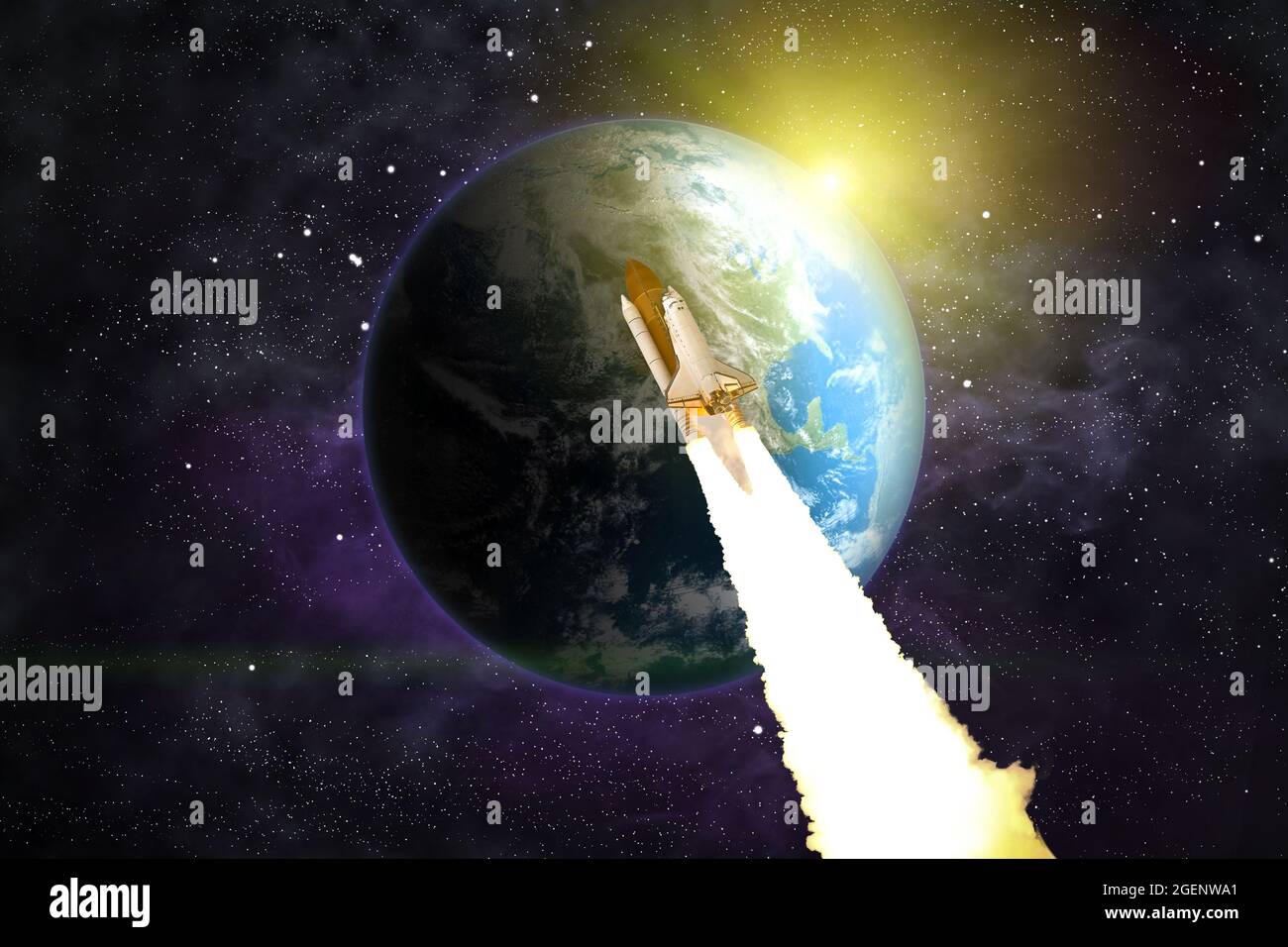 Space shuttle voyage through the galaxy and planets . Space shuttle ...