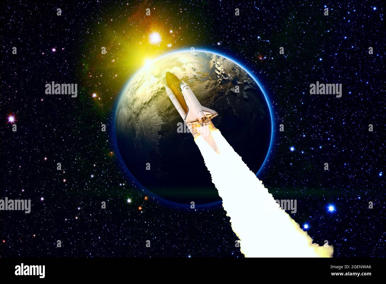 Space shuttle voyage through the galaxy and planets . Space shuttle ...