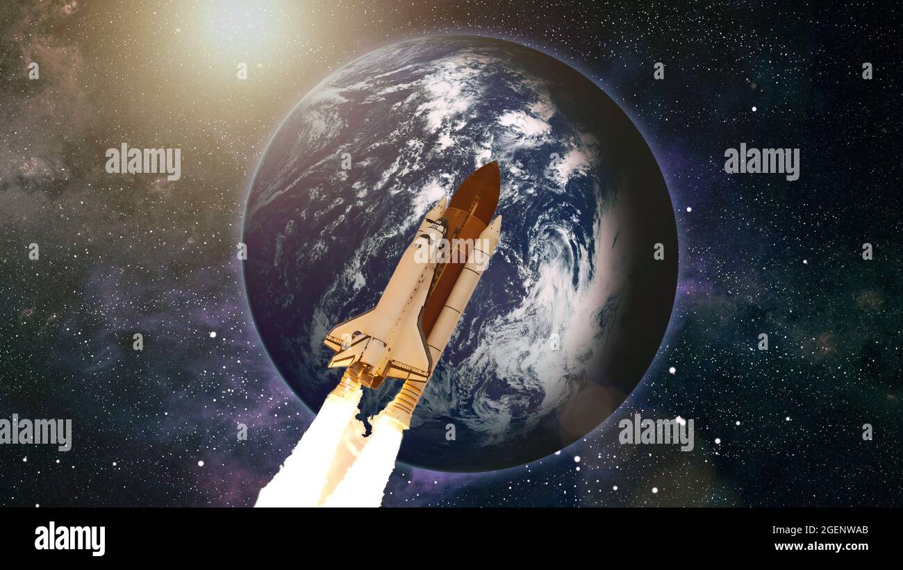 Space shuttle voyage through the galaxy and planets . Space shuttle ...