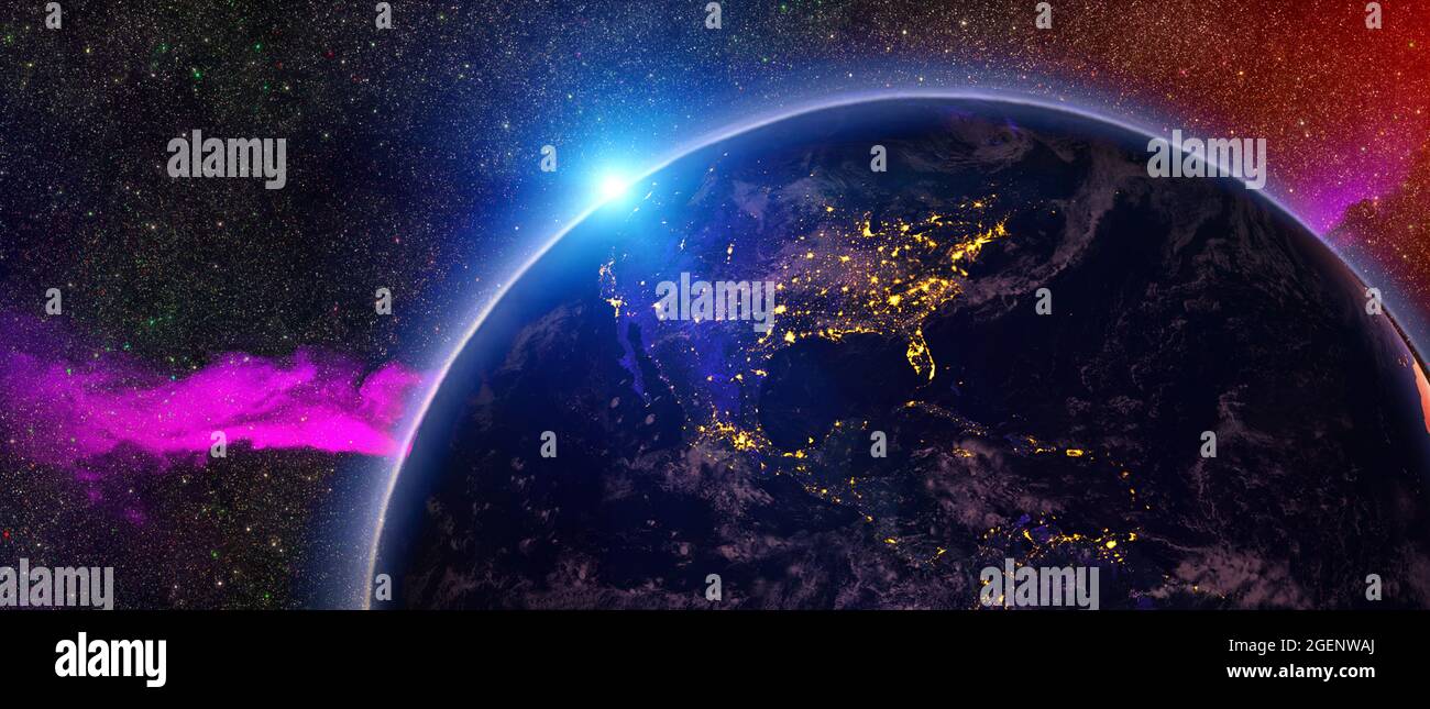 Planet Earth view. The World Globe from Space in a star field showing ...