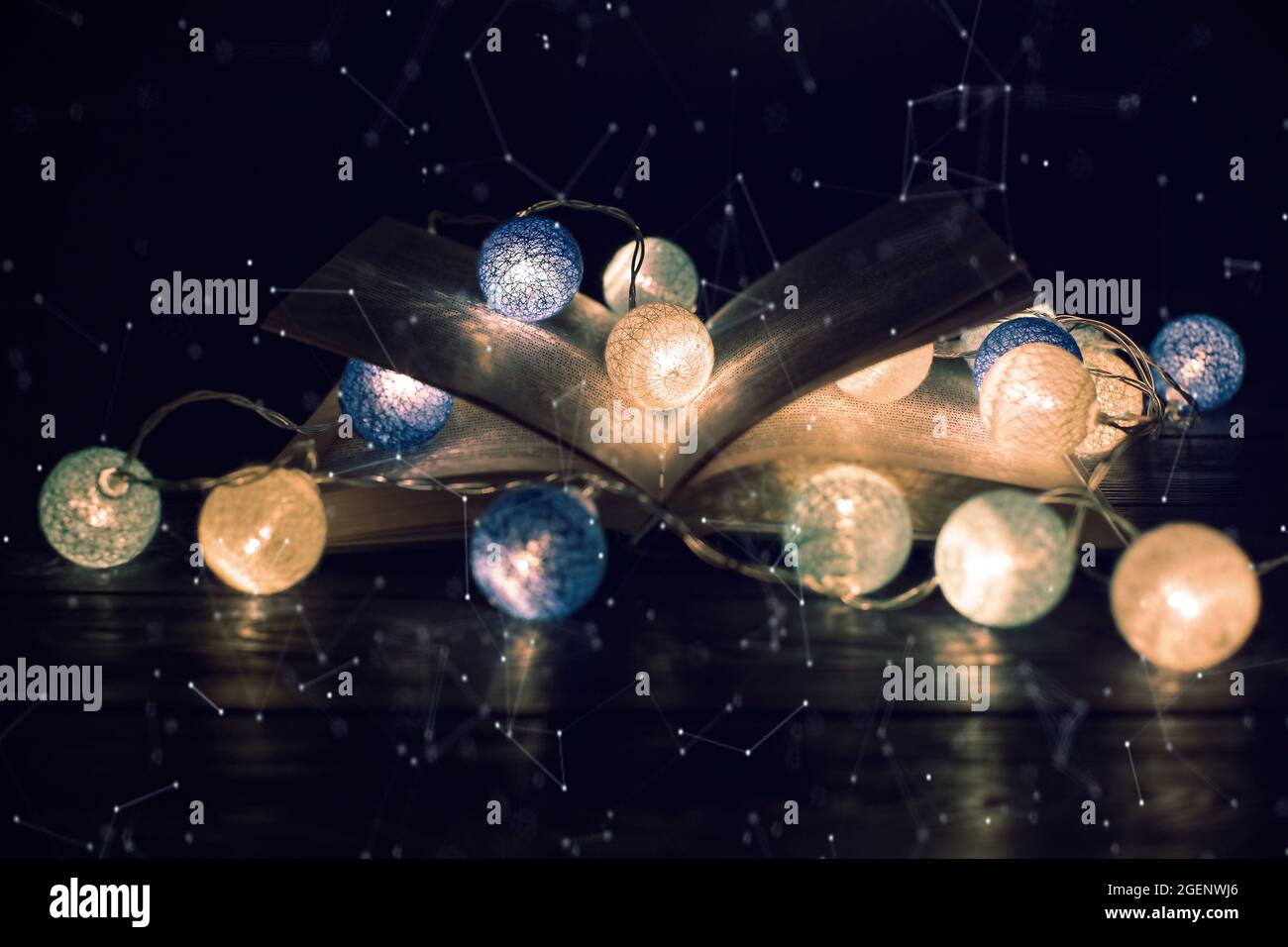 fantasy reading magical image of open antique book over wooden table ...