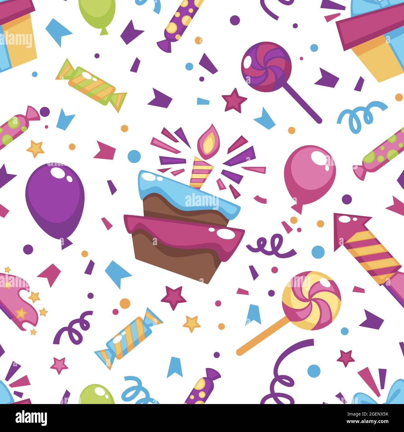 Birthday cake with candle and confetti pattern Stock Vector Image & Art ...