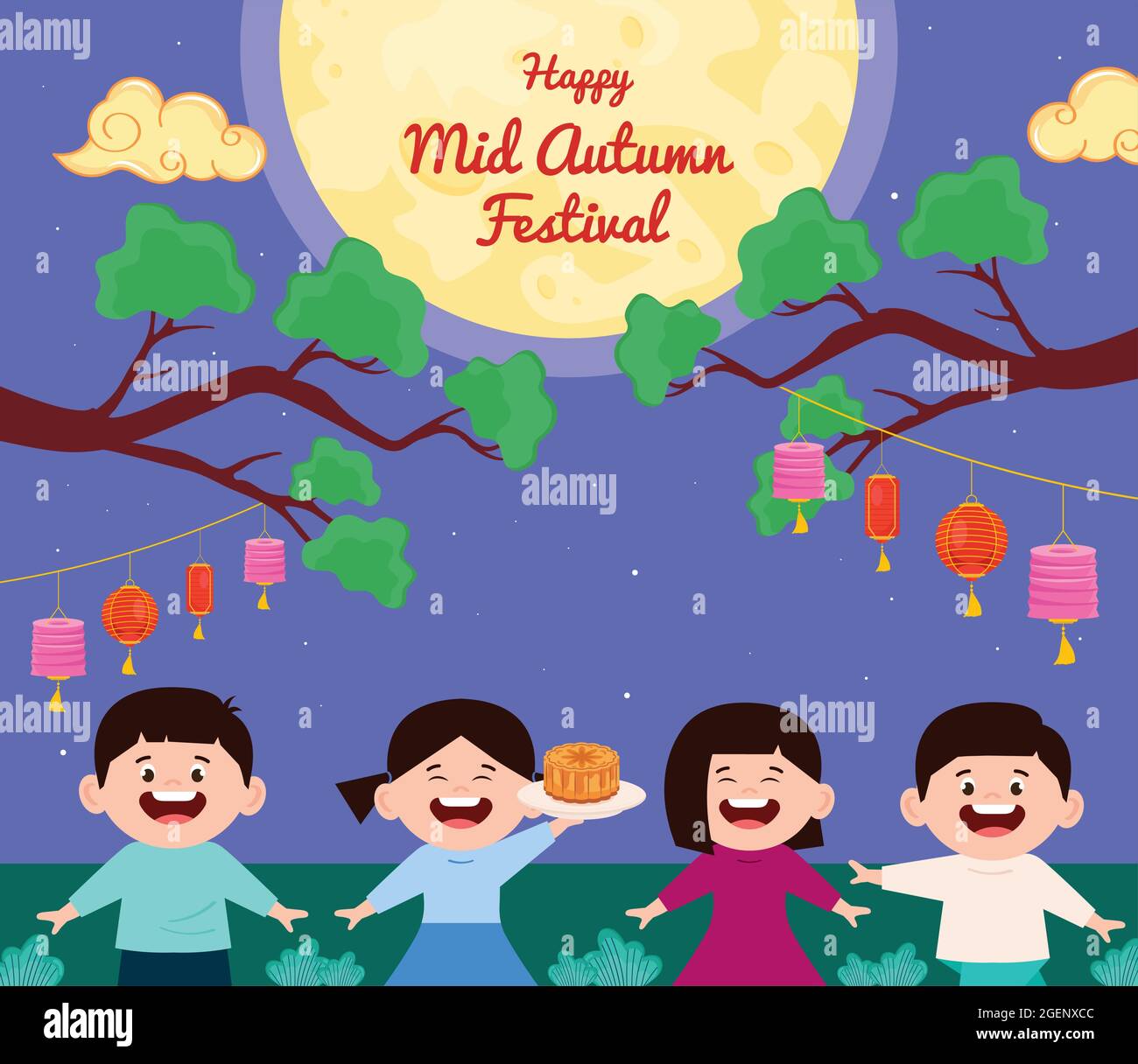 Mid autumn night scene Stock Vector Images - Alamy