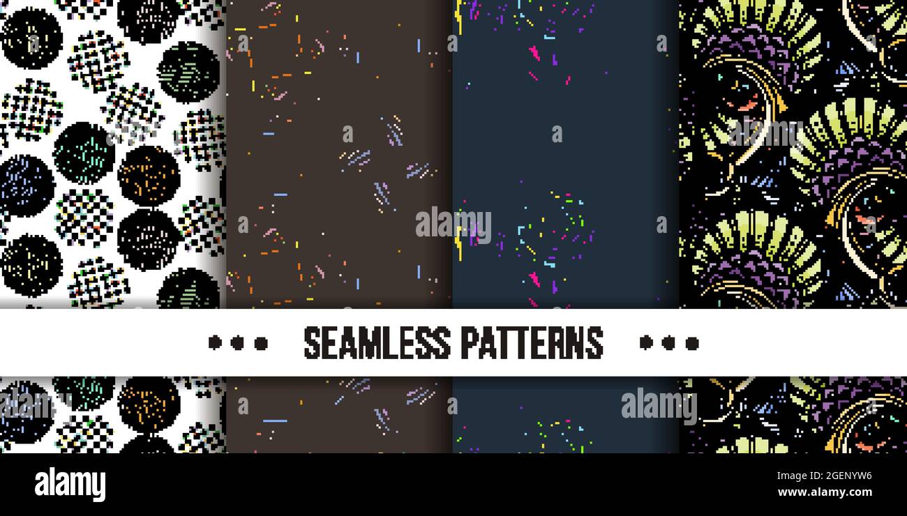 Set of samless ornate, doodle hand-drawn abstract patterns. Vector ...