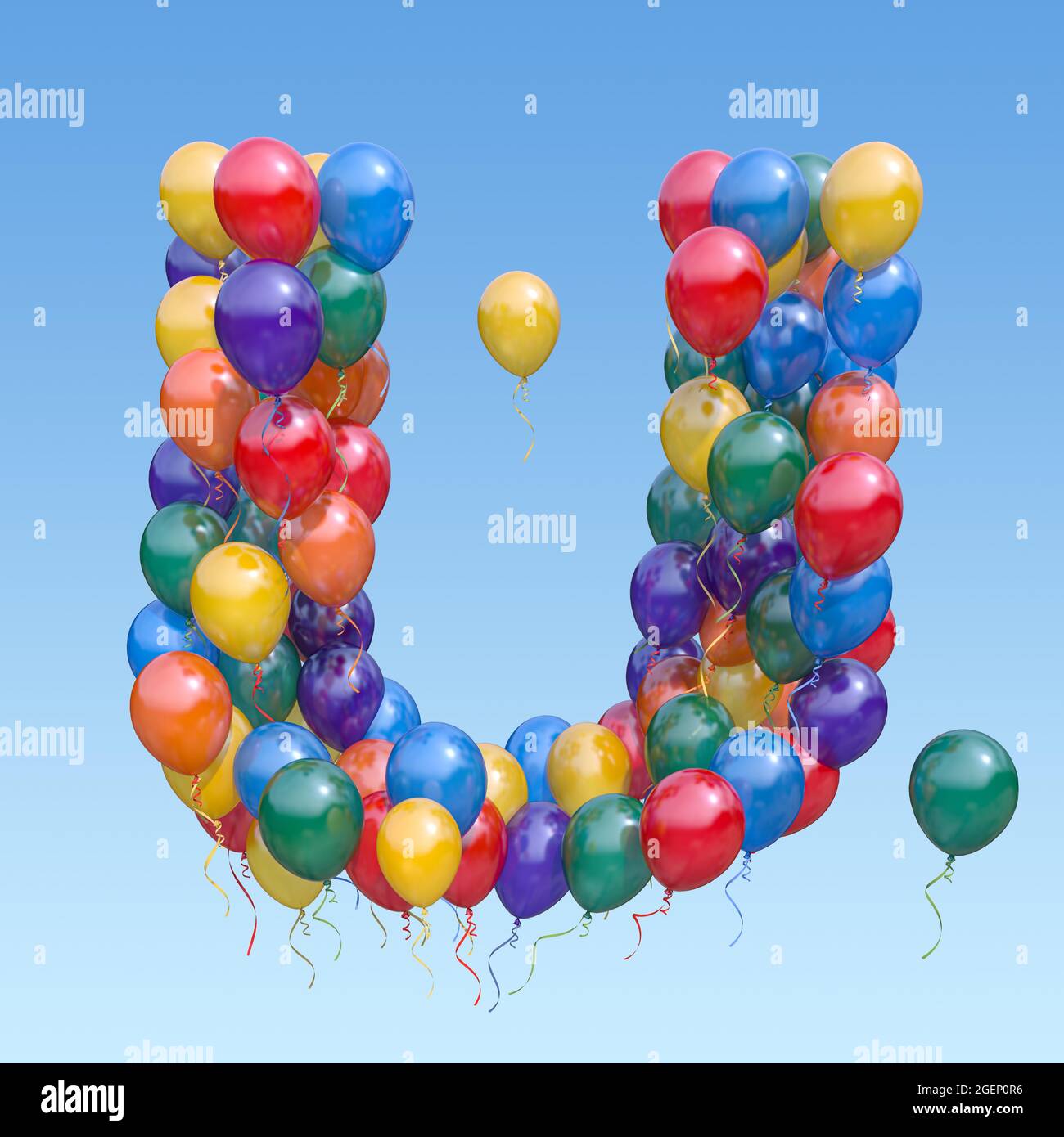 Letter U from balloons in the sky. Text letter for holiday, birthday ...