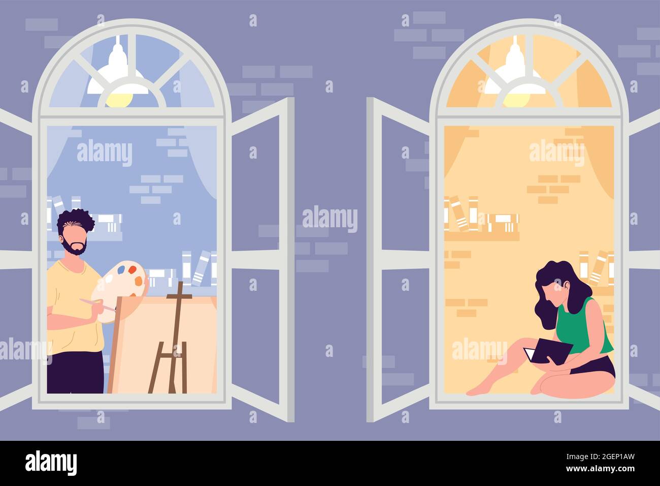 Couple painting home Stock Vector Images - Alamy