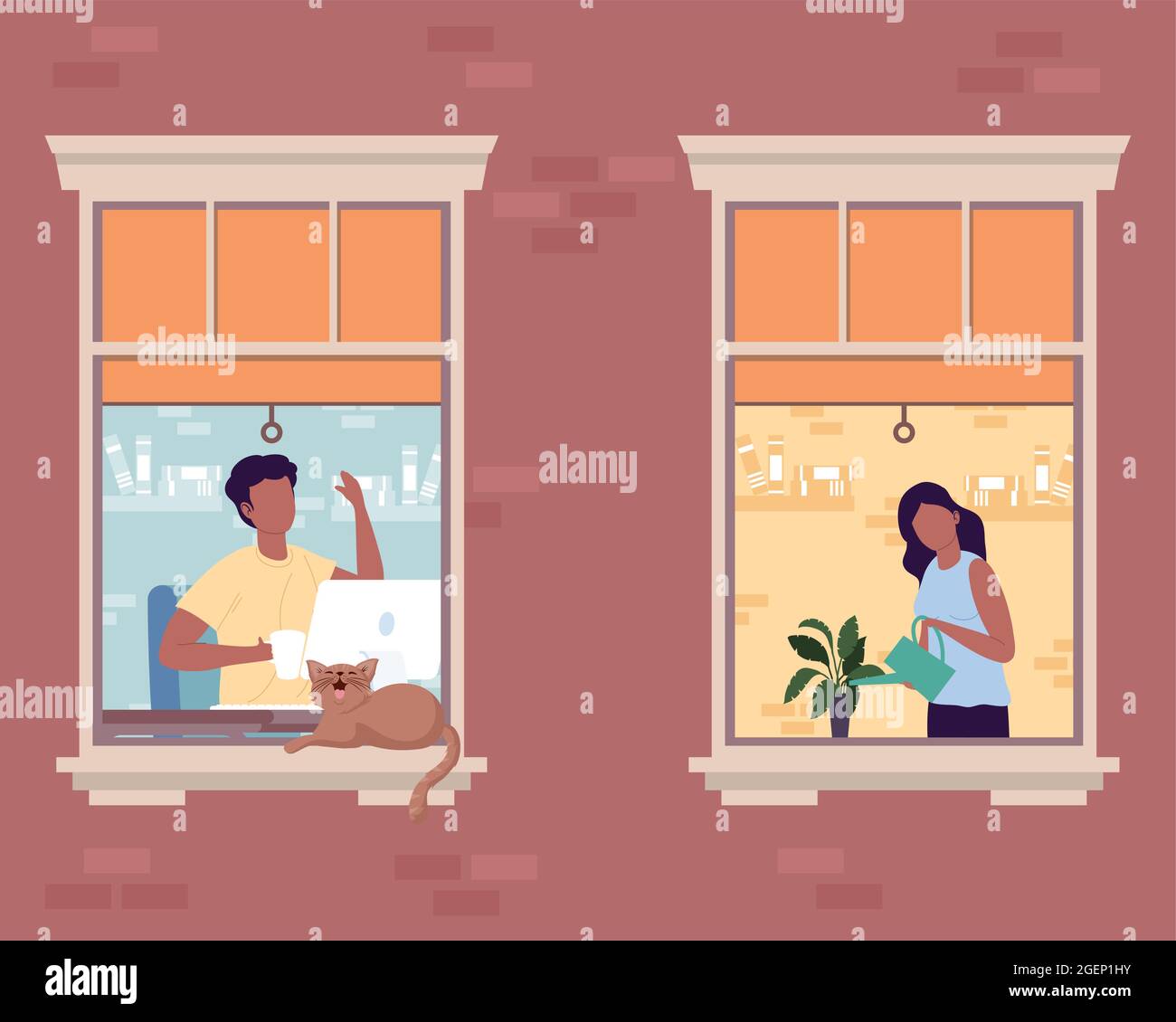 afro couple in windows building scene Stock Vector Image & Art - Alamy