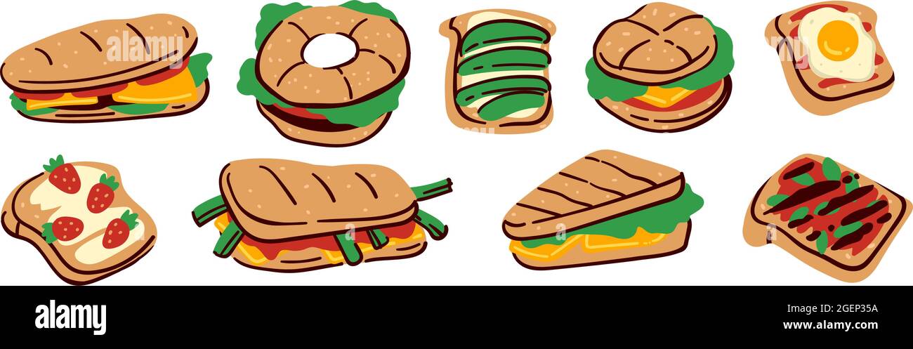 Grab and go snacks, sandwiches and burgers food Stock Vector Image ...