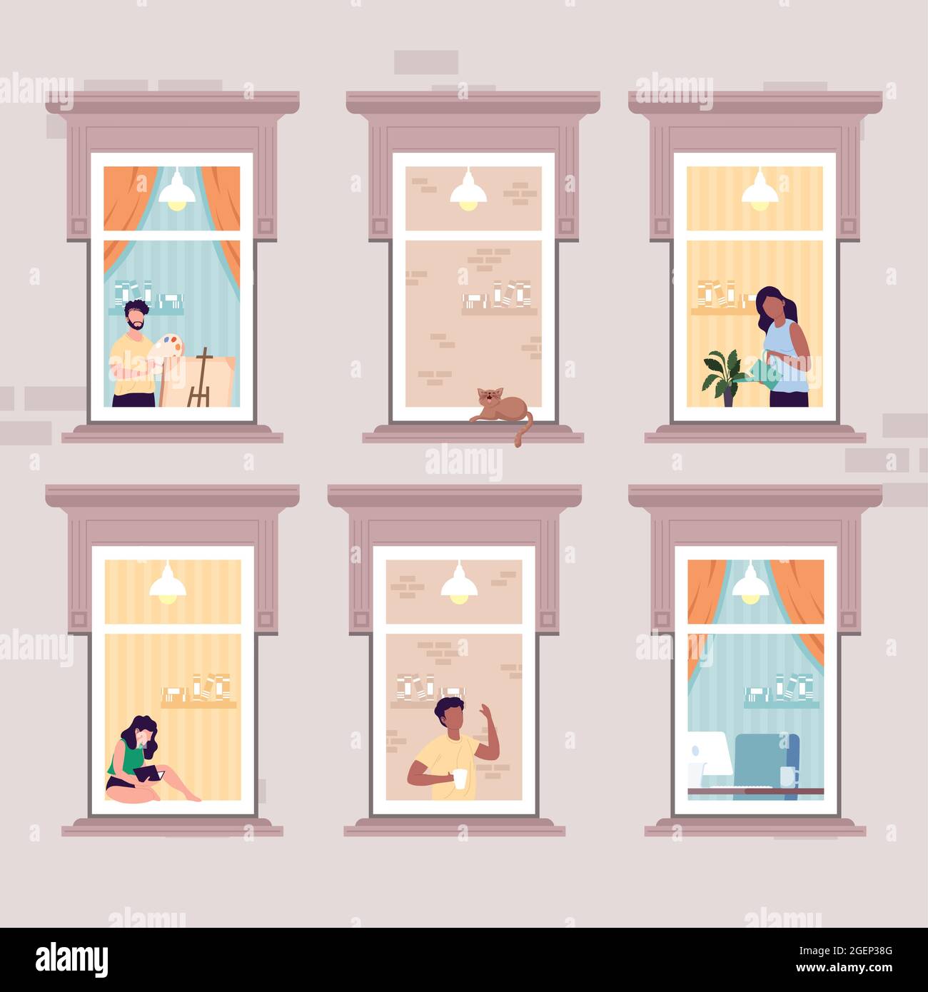 neighborhood people in windows scene Stock Vector Image & Art - Alamy