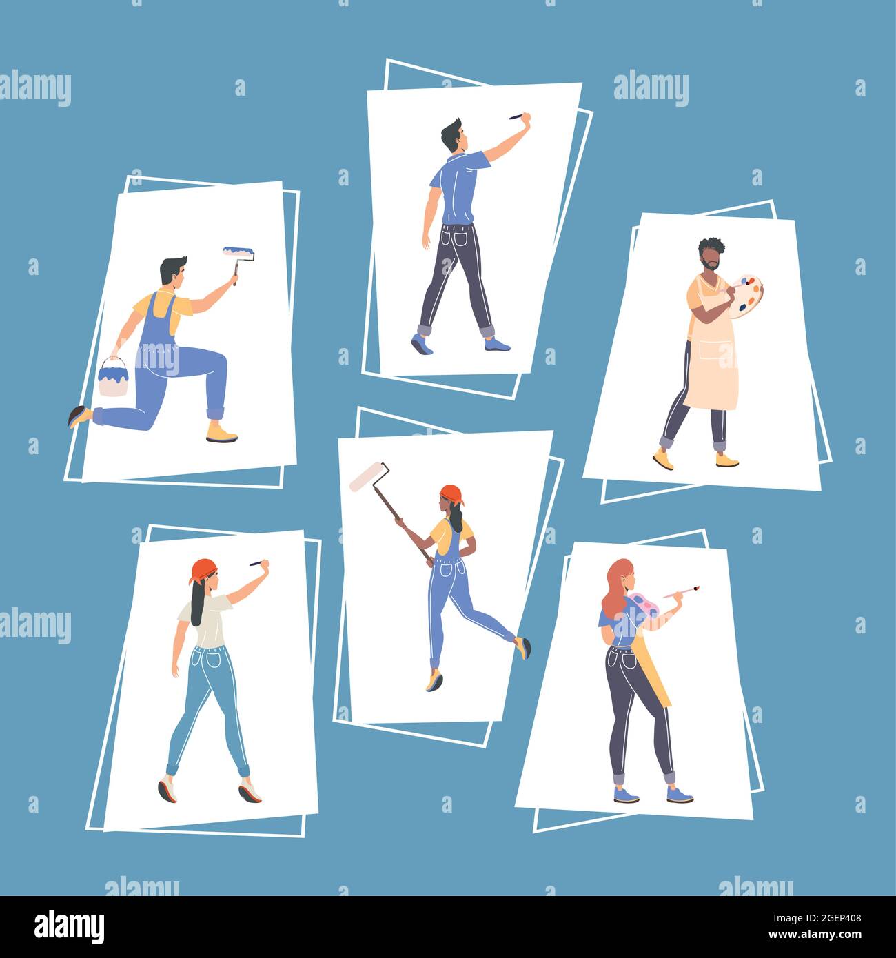 six group persons painting characters Stock Vector Image & Art - Alamy