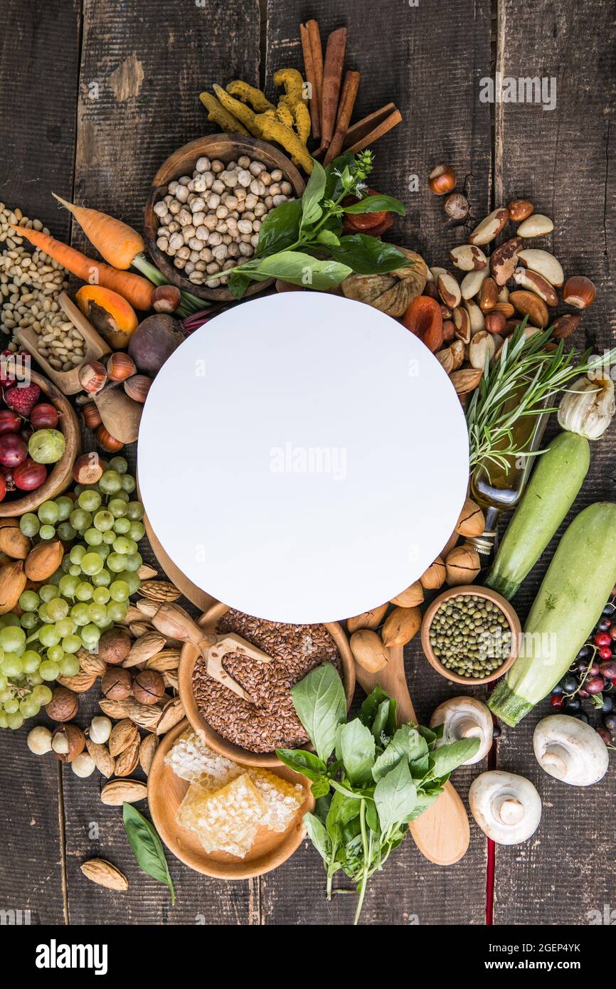 Panoramic food background with assortment of fresh organic fruits and ...