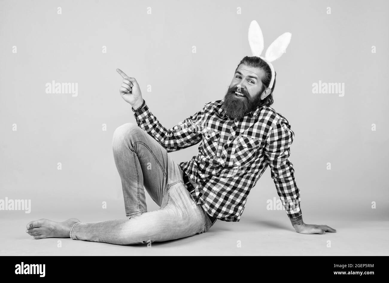 funny bunny. happy easter. funny bearded man wear bunny ears. guy in ...