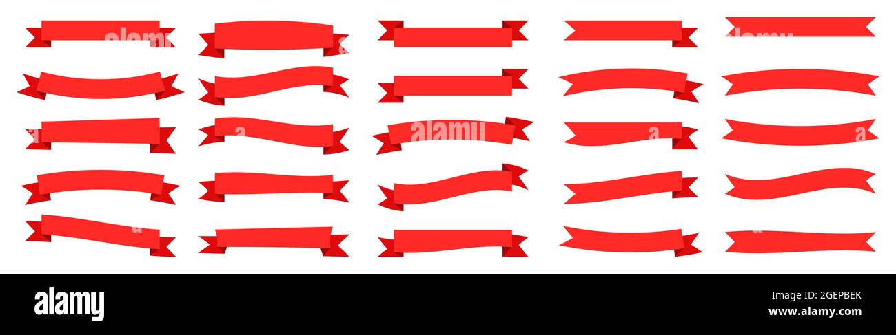 Set of red ribbons. Vector flat ribbons isolated on white background ...