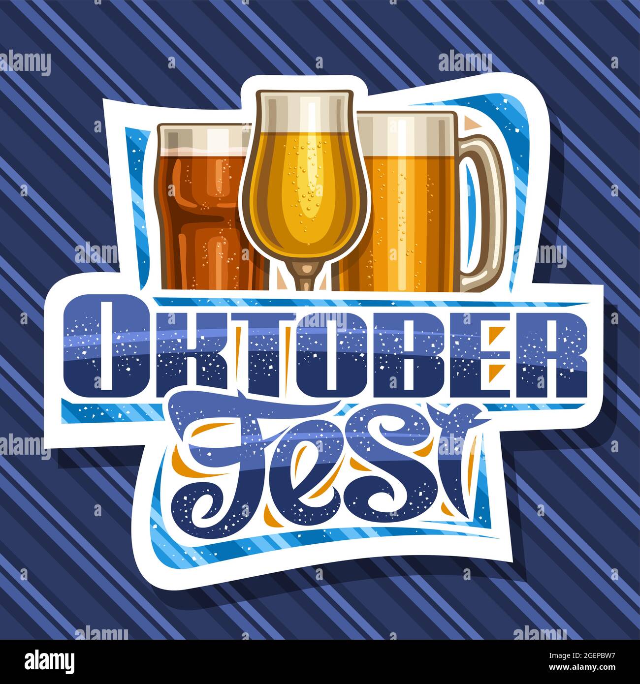 Vector logo for Oktoberfest, white decorative sign board with cartoon ...