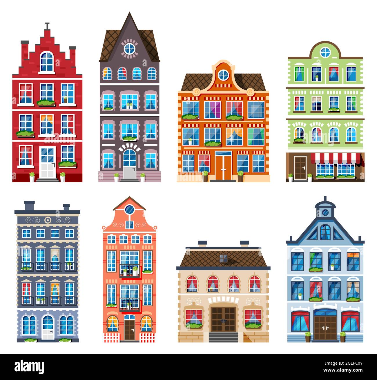 Residential House Icon Collection in Dutch Style Stock Vector Image ...