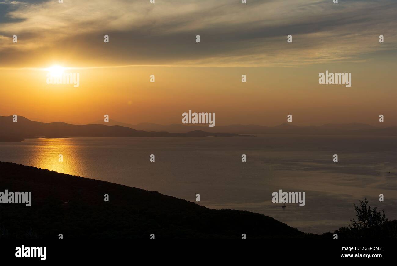 Beautiful sunset over the Aegean Sea in Pelion Peninsula, Greece Stock ...