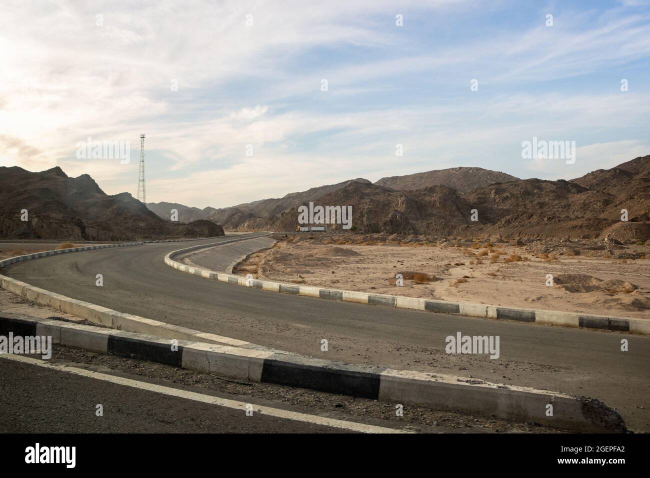 Hot desert road with mountains with dramatic sky in Egypt, Africa Stock ...