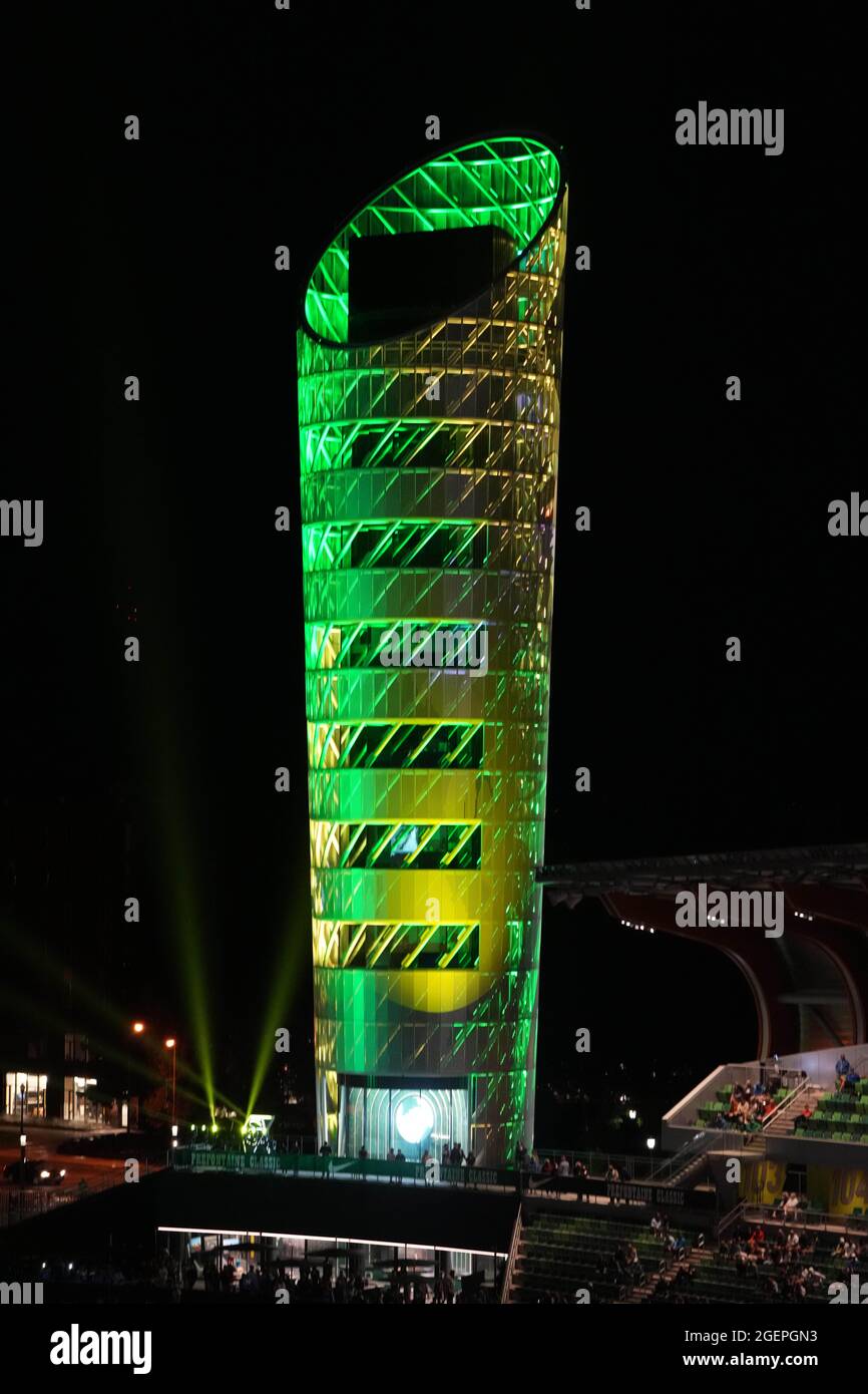 A general overall view of the Bowerman Tower at Hayward Field during ...