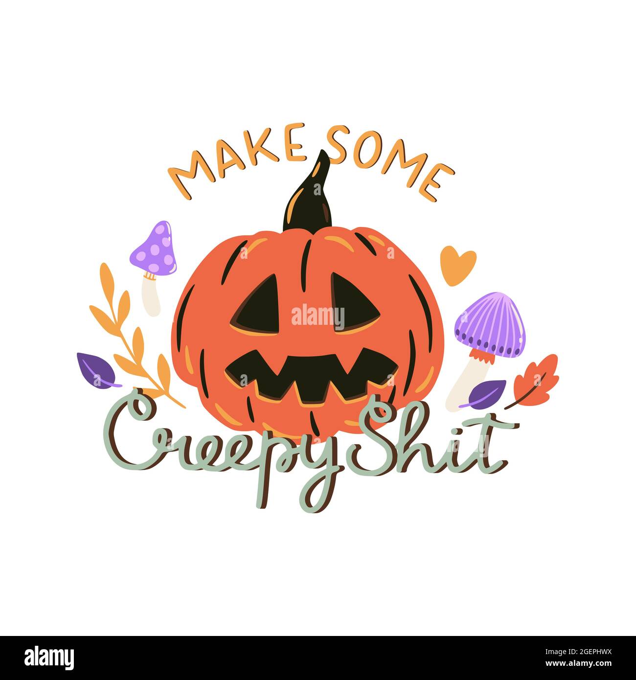 Halloween print with cute pumpkin. Vector hand drawn illustration and ...