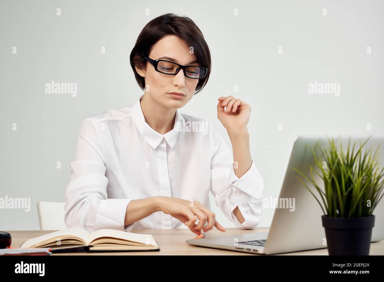 female manager in the office documents Professional Job isolated ...