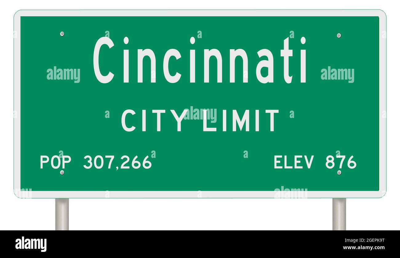 Rendering of a green Ohio highway sign with city information Stock ...