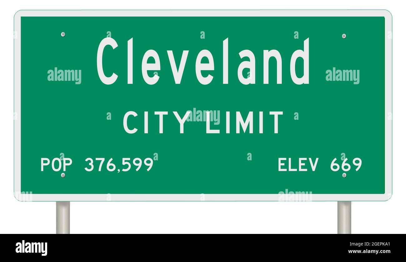 Rendering of a green Ohio highway sign with city information Stock ...