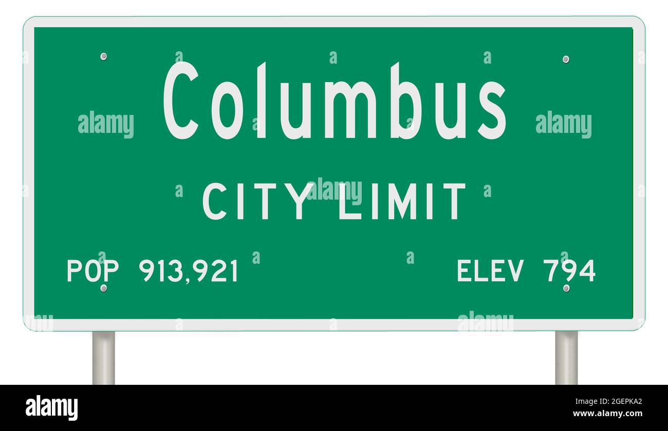 Rendering of a green Ohio highway sign with city information Stock ...