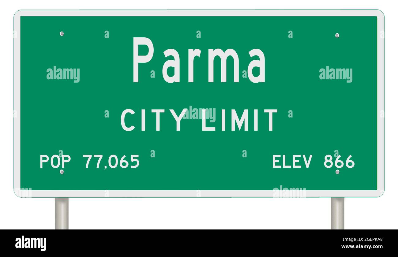 Rendering of a green Ohio highway sign with city information Stock ...