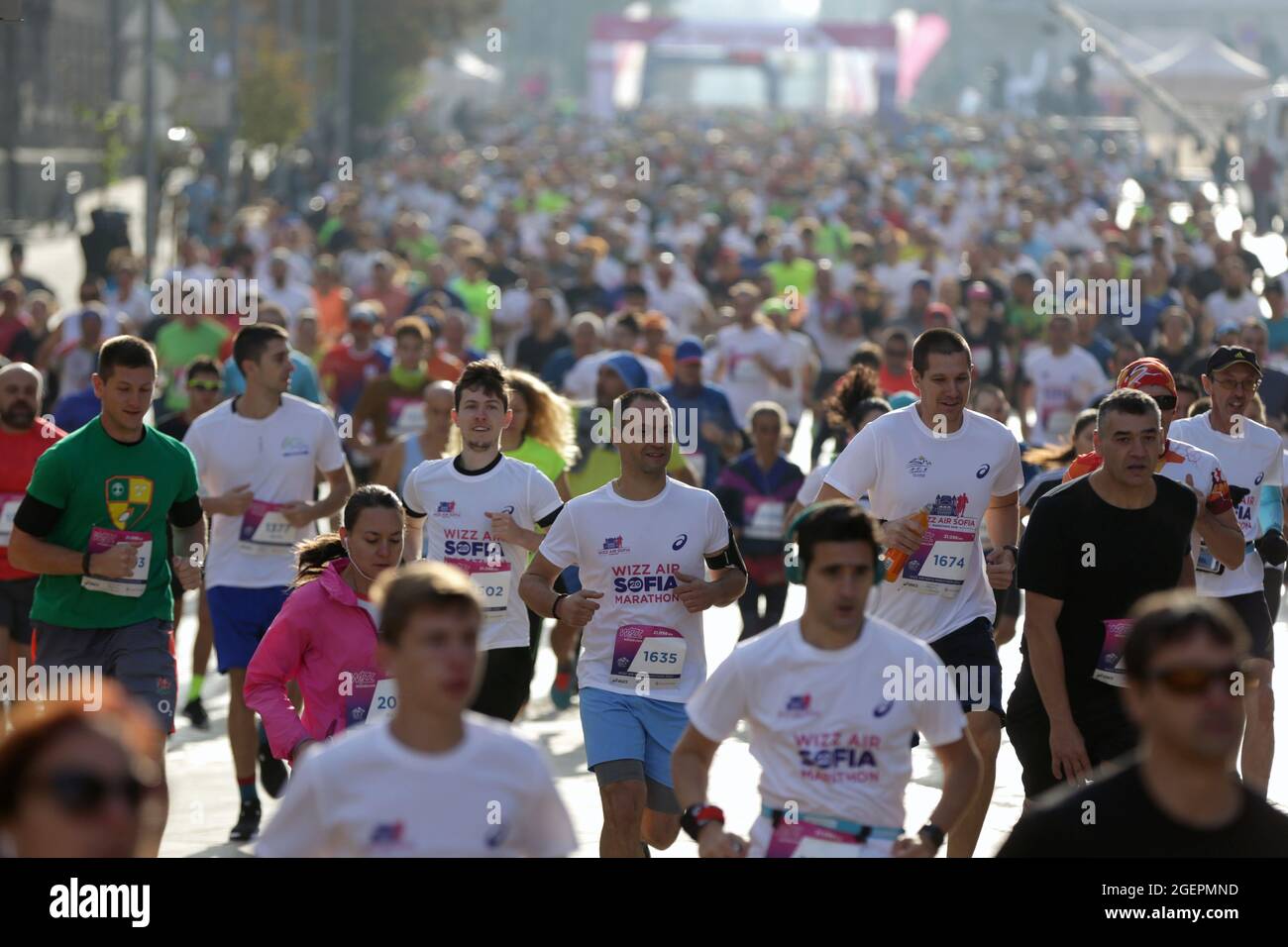 Sofia, Bulgaria - 11 October, 2020: Participants run during a start of ...