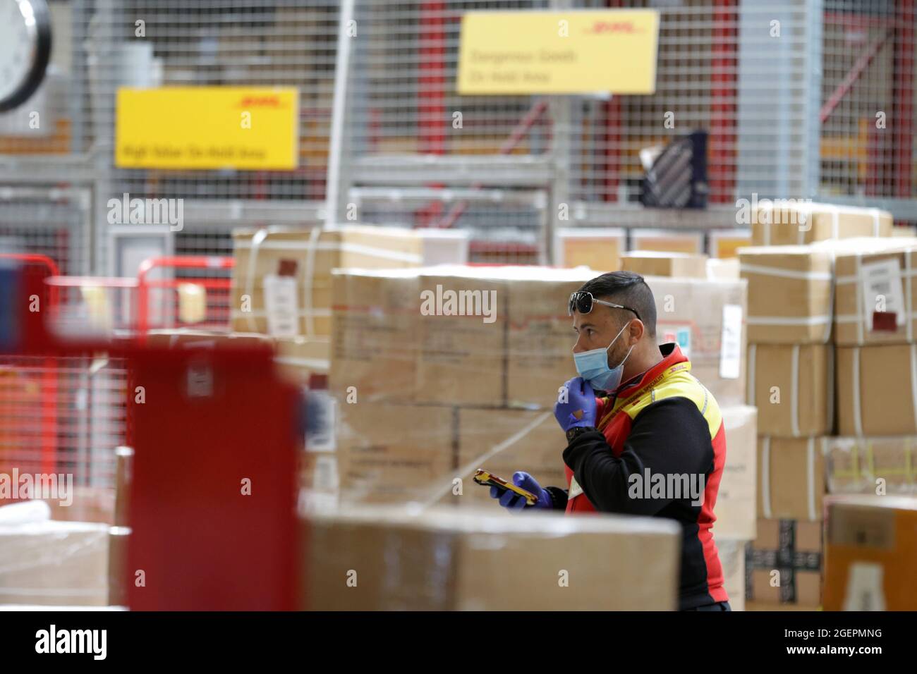 Sofia, Bulgaria - 10 May, 2021: Employee works at DHL Express Center at ...