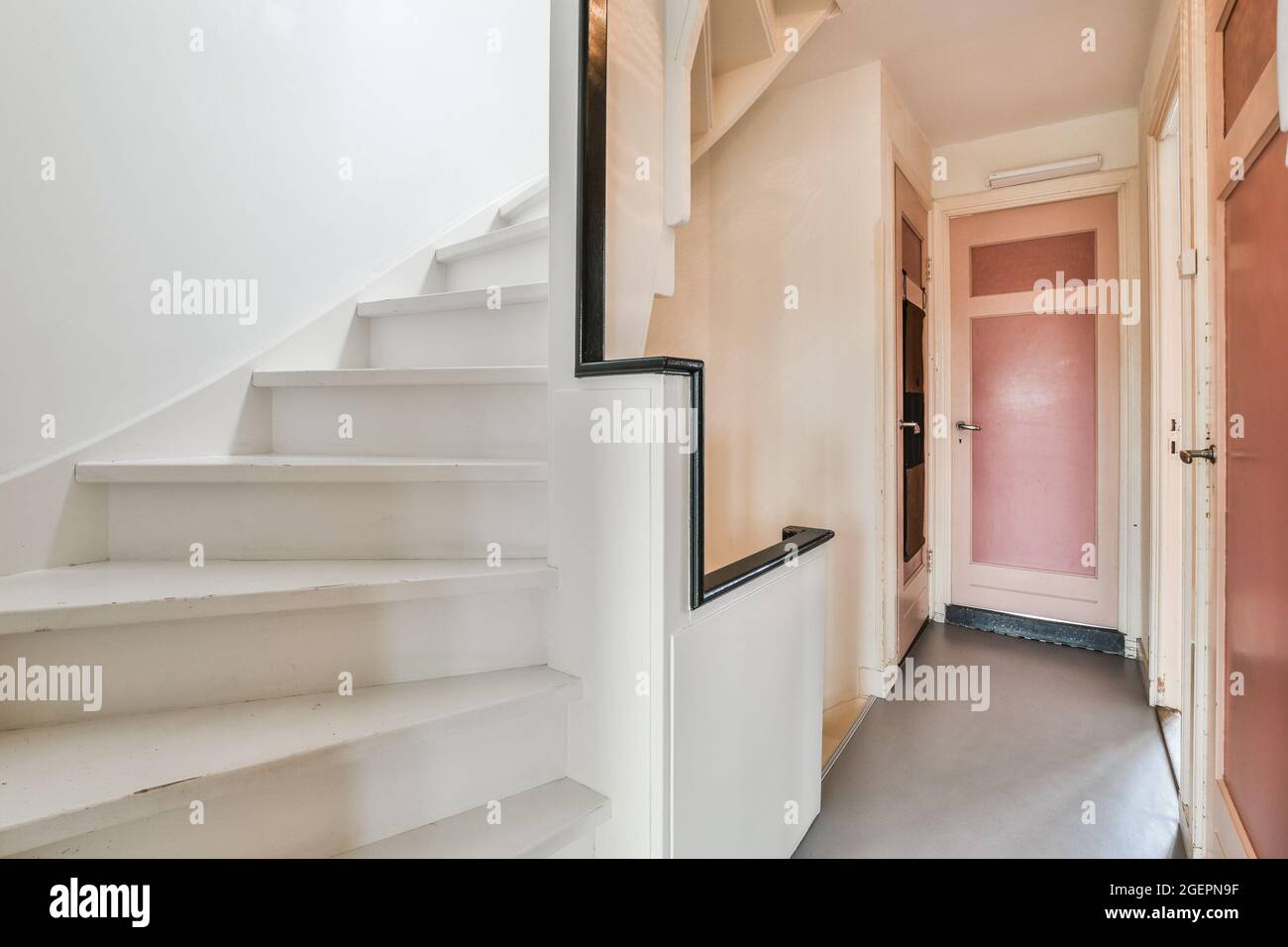White stairway in a residential house first floor Stock Photo - Alamy