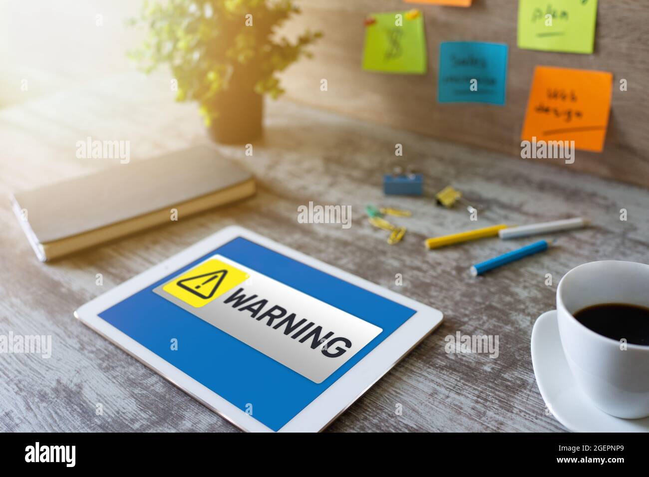 Warning message sign on screen. Virus detection security breathe ...