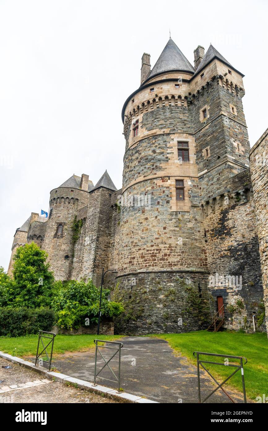 Vertical shot of the scenic medieval castle of Vitre in Brittany ...