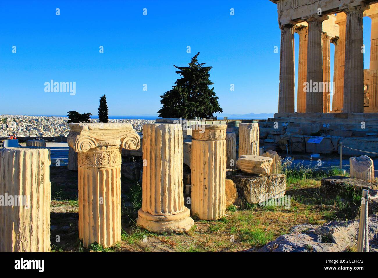 Greece, Athens, June 16 2020 - Pieces of marble at the archaeological ...
