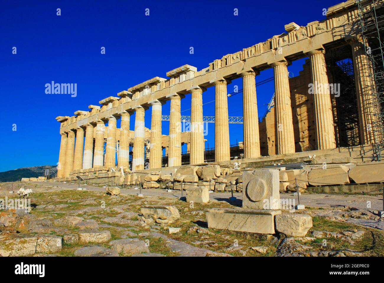 Greece, Athens, June 16 2020 - View of the archaeological site of Acropolis hill with Parthenon ...