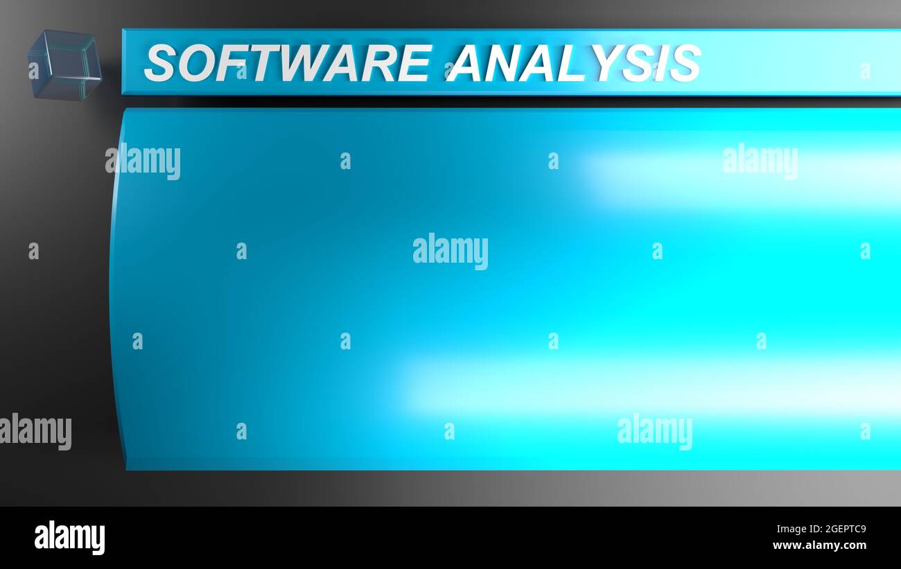 SOFTWARE ANALYSIS blue glossy background - 3D rendering illustration ...